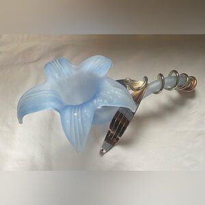 Art | Unusual Frosted Glass Flower In A Footed Silverplated Stand ...